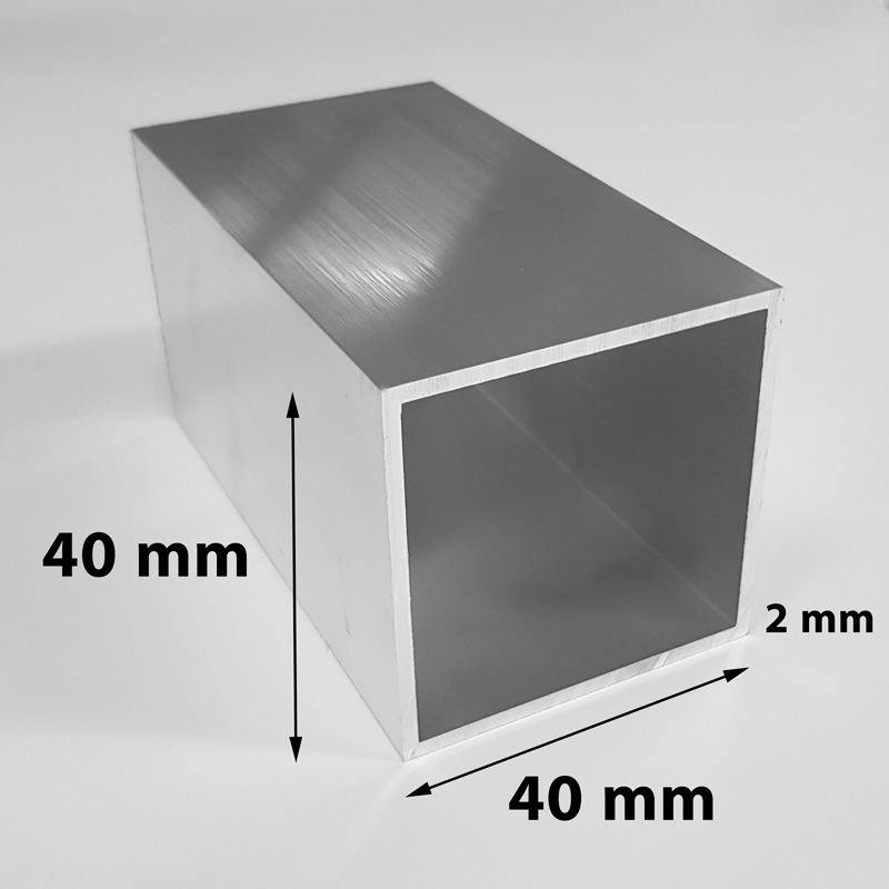 Aluminium tube square 40 x 40 x 2 mm length 6 meters